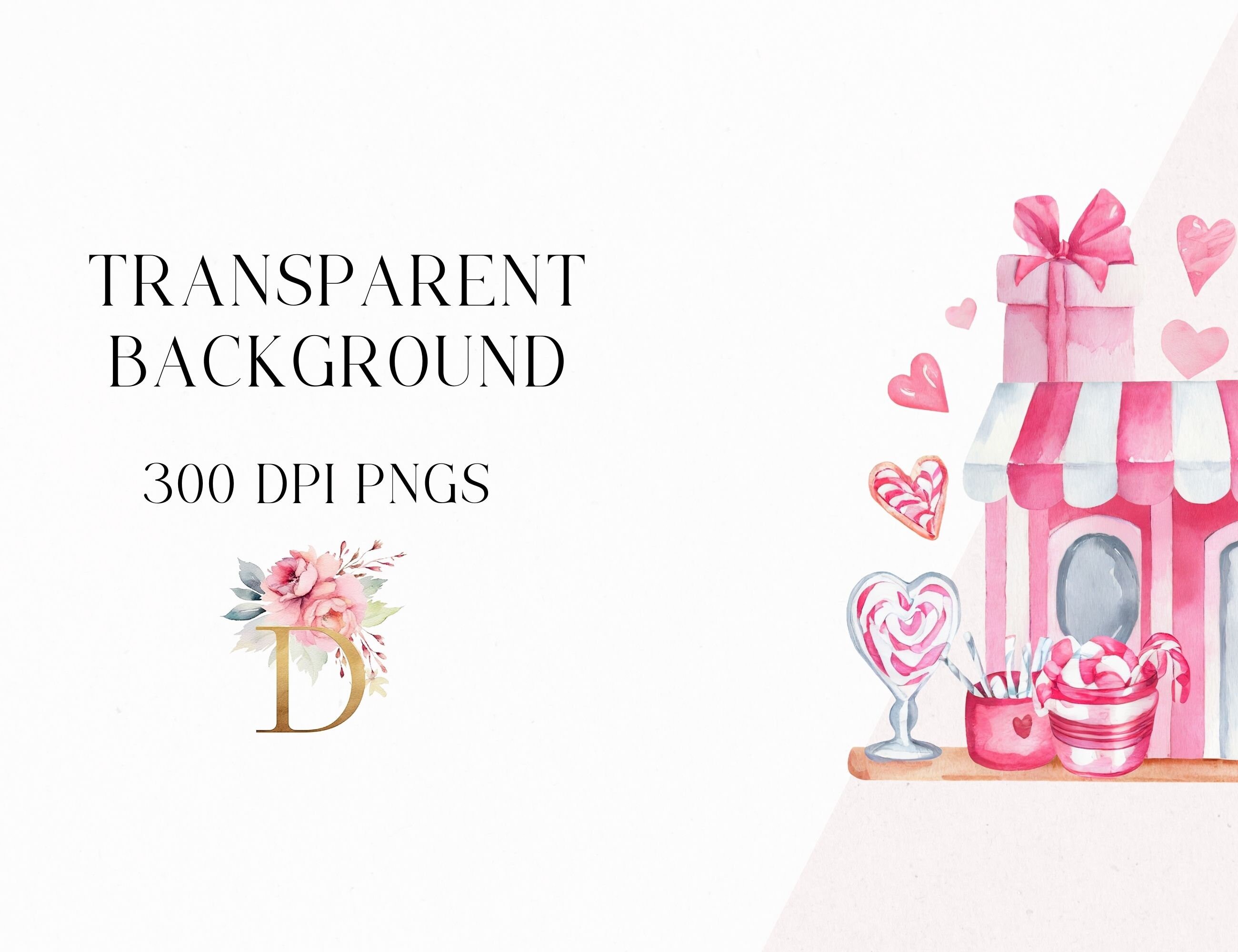 Valentine Candy Shop Clipart Pack, Sweet Clipart, Pink Candy Shop PNG ...