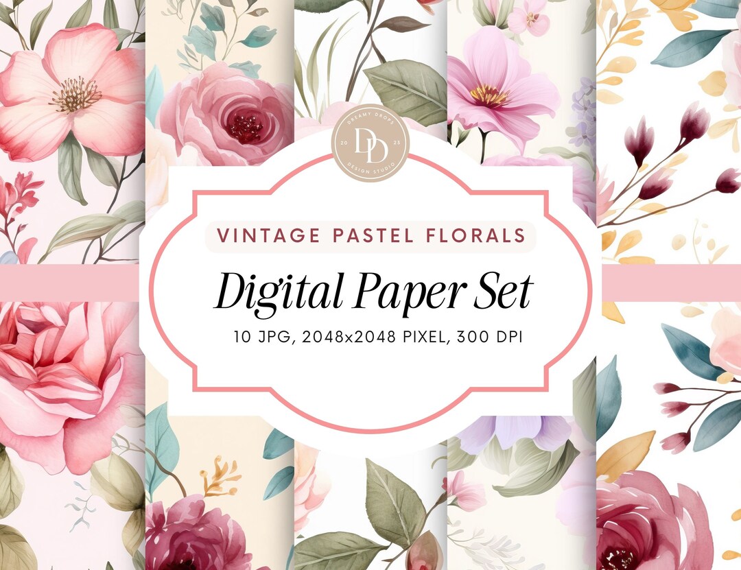 Vintage Floral Digital Papers, Shabby Chic Digital Paper, Vintage ...