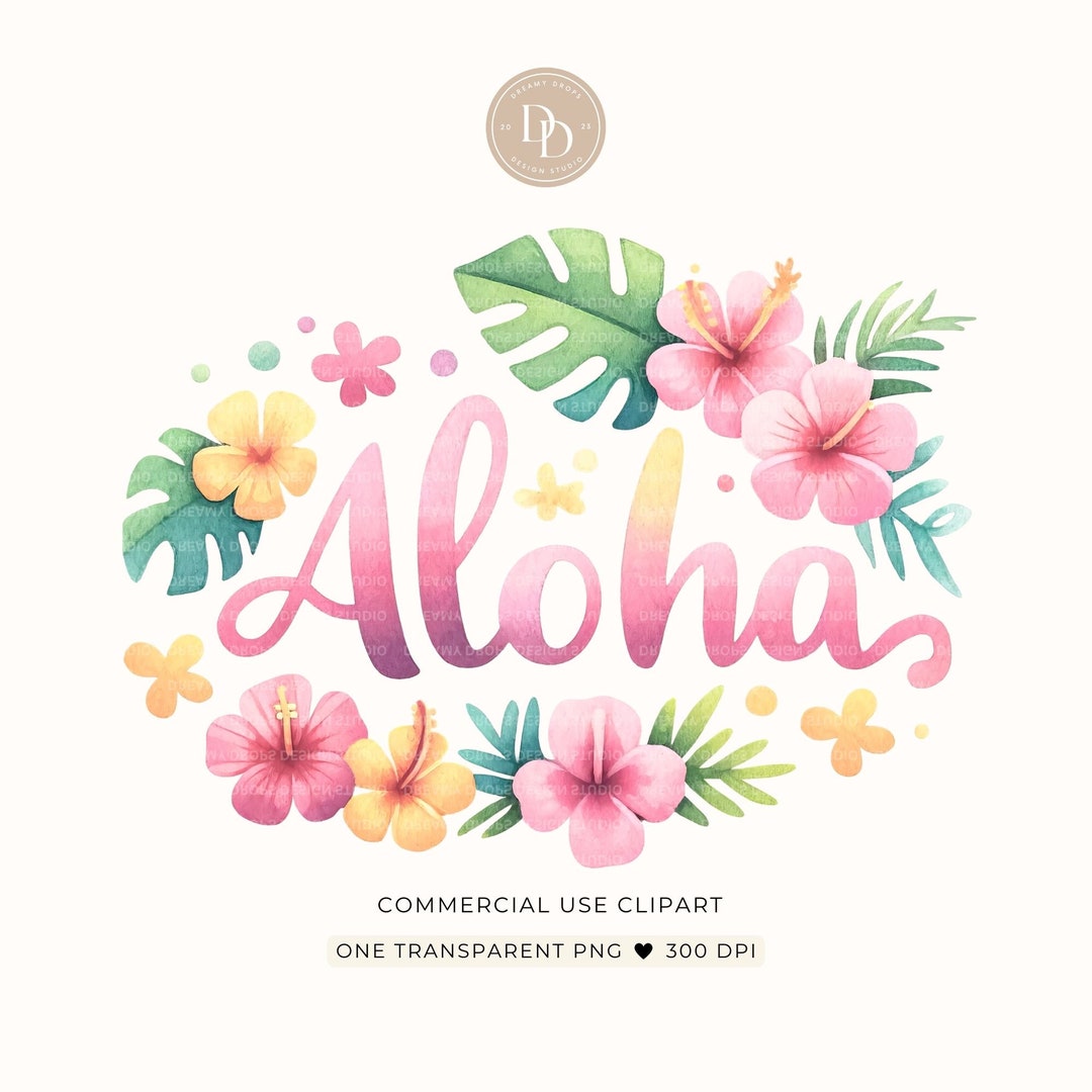 Aloha Clipart, Luau Clipart, Watercolor Hawaii Clipart, Tropical ...