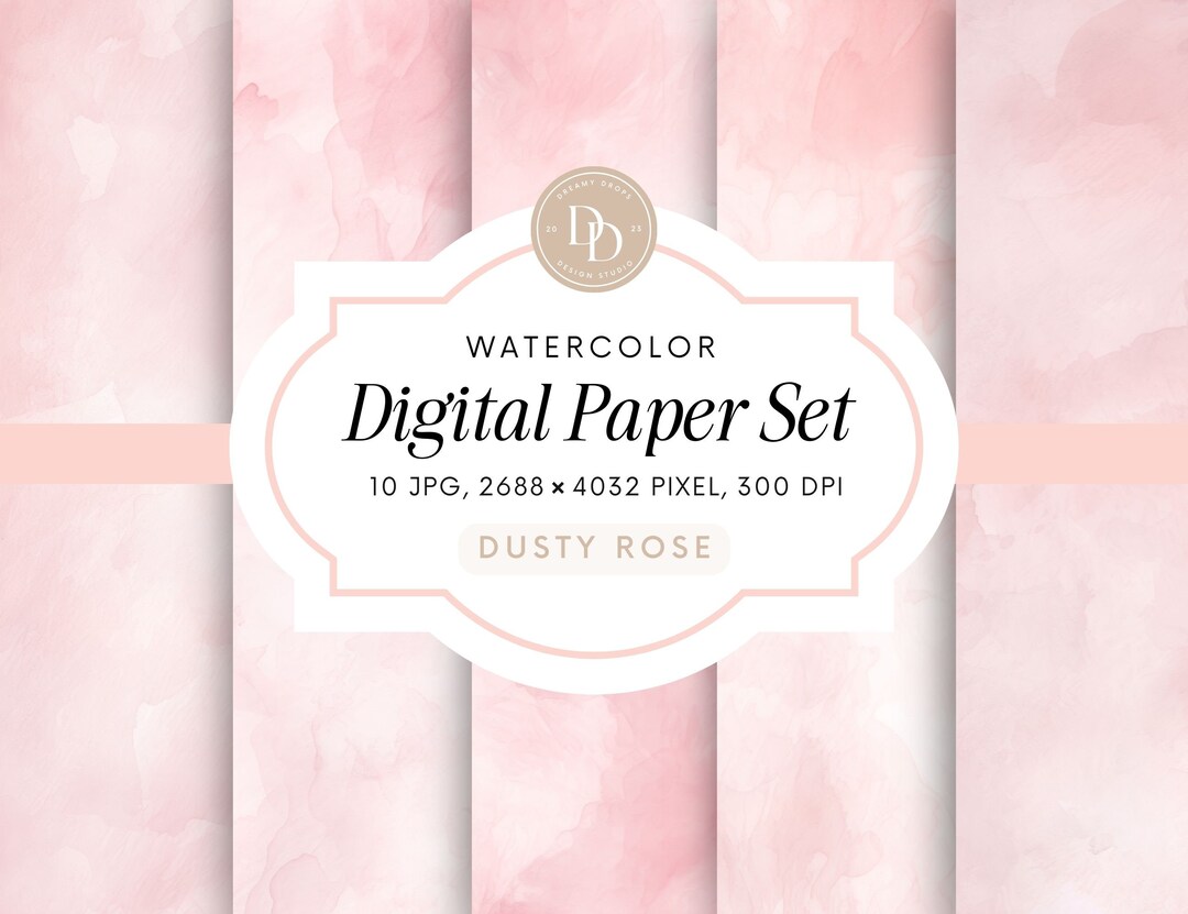 Watercolor Digital Paper Pack | Dusty Rose Background | Pastel ...