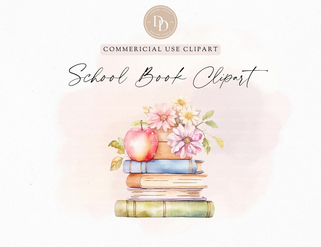 Stacked Book Clipart, Watercolor Clipart for Back to School, Teacher ...