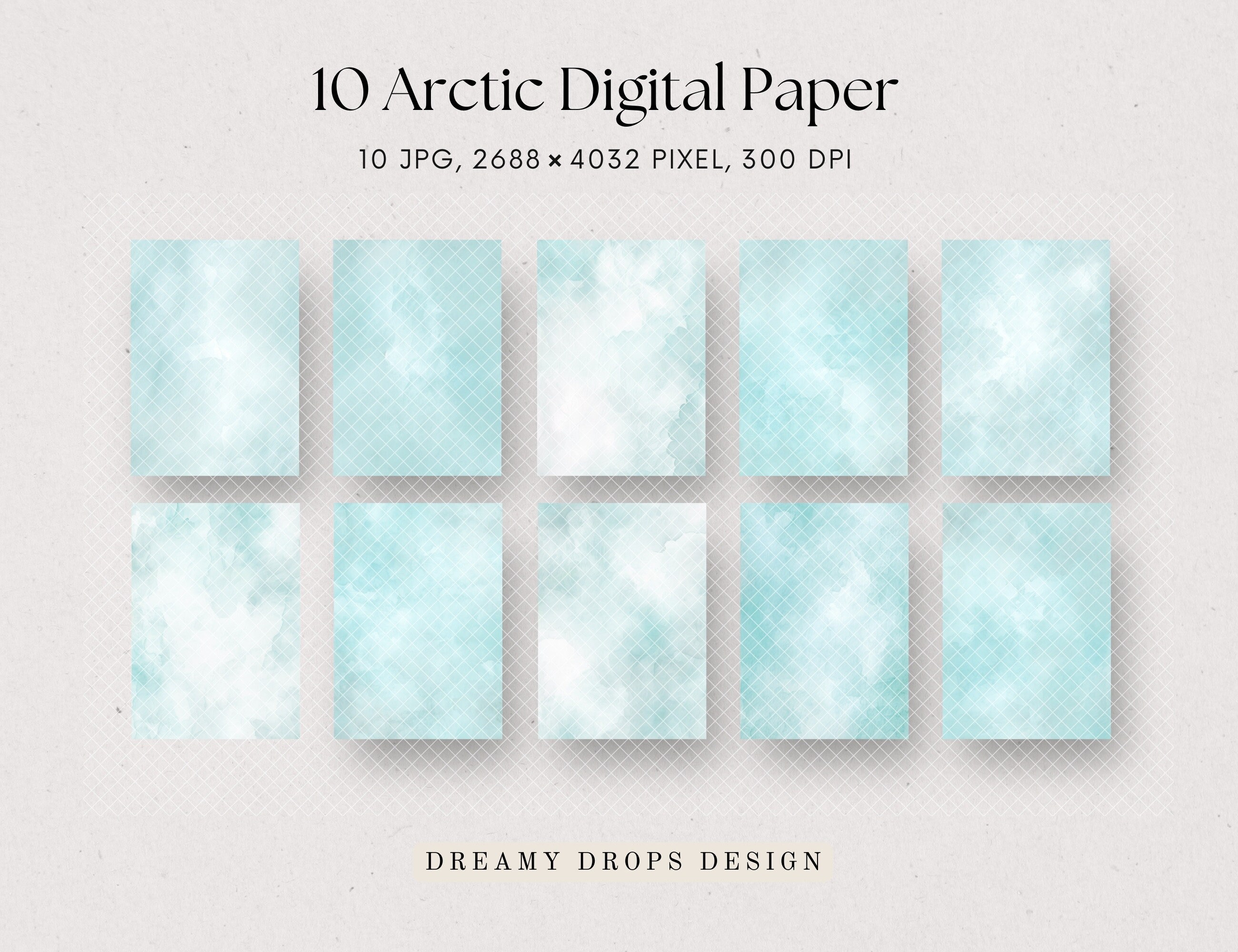 Watercolor Digital Paper Pack Arctic Blue Background Pastel Watercolor ...