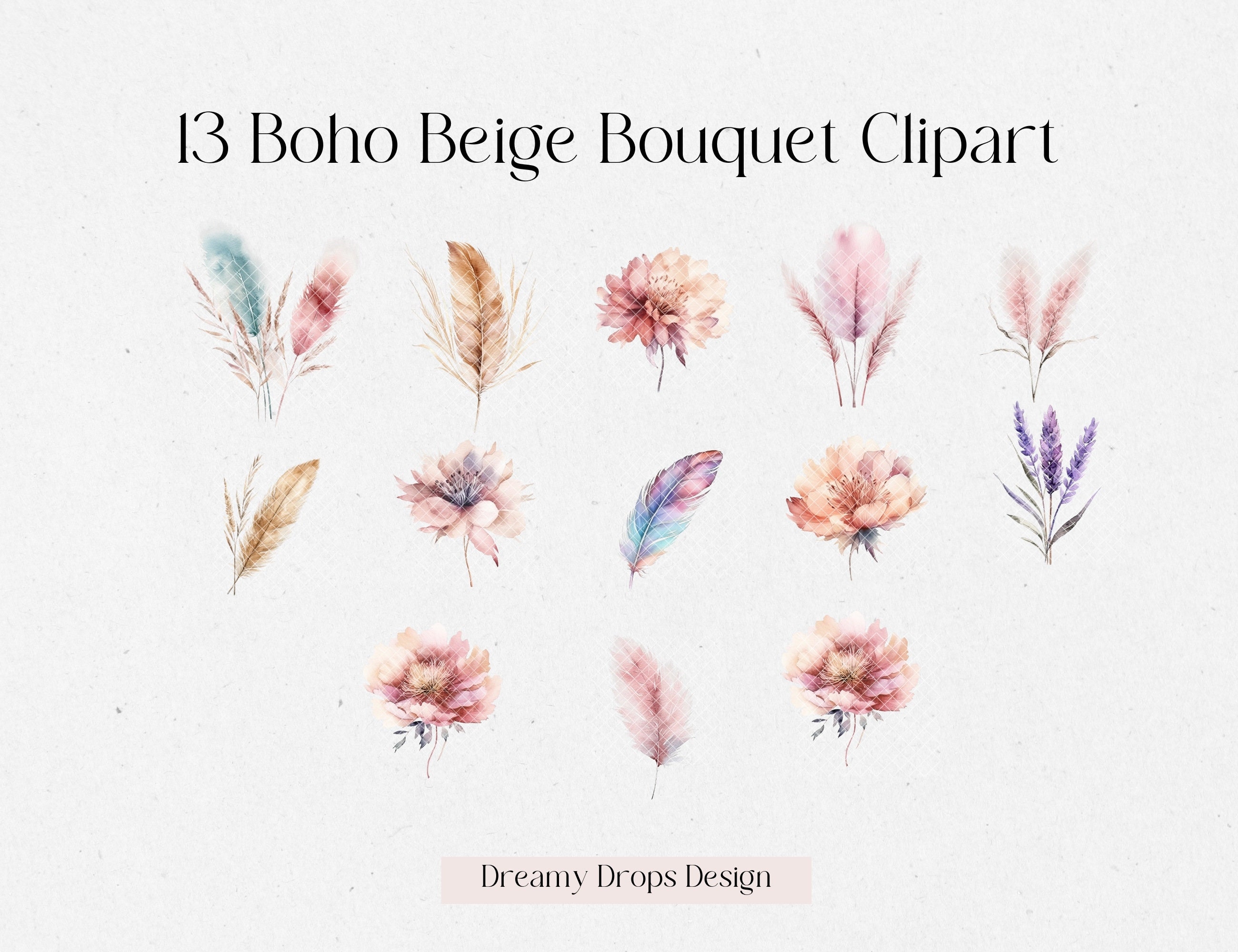 Watercolor Boho Clipart Pack, Boho Clipart, Clip Art for Commercial Use ...