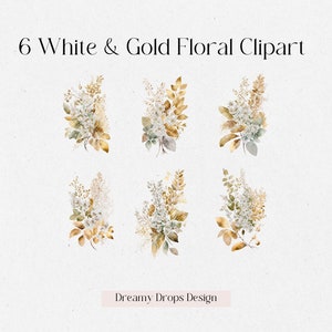 Gold & White Floral Clipart Pack, Wildflower Clipart, Wedding Clipart ...