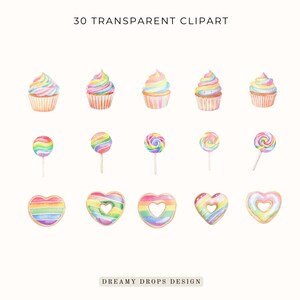 Watercolor Dessert Clipart Pack, Bakery Clipart, Rainbow, Pastel Sweets ...