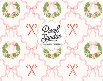 Grandmillennial Christmas Trellis Seamless Pattern: Chinoiserie Tree ...
