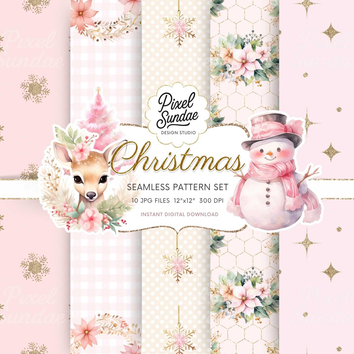 Pink Christmas Digital Paper, Pink Christmas Background, Junk Journal ...