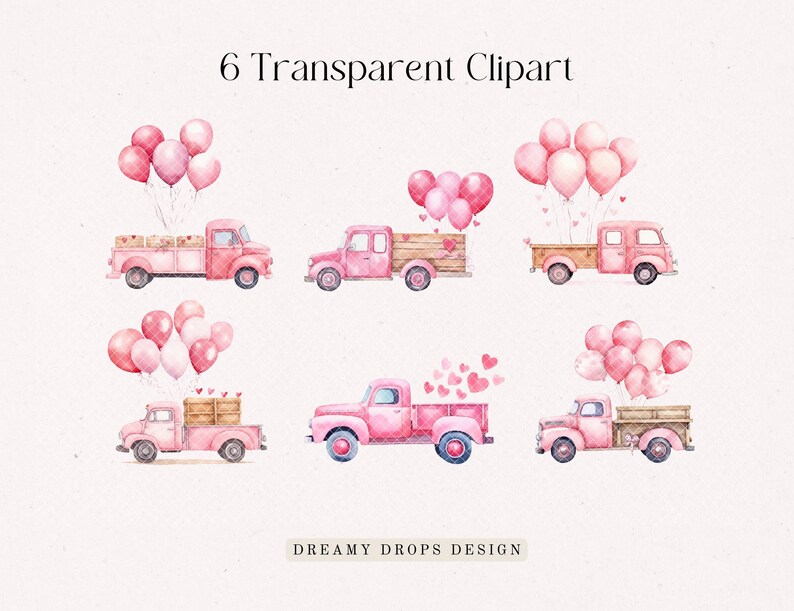 Valentine Truck Clipart Pack, Pink Truck Png, Valentine's Day Clipart ...