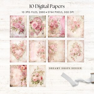 Valentine Junk Journal Pages, Pink Florals, Romantic Ephemera ...