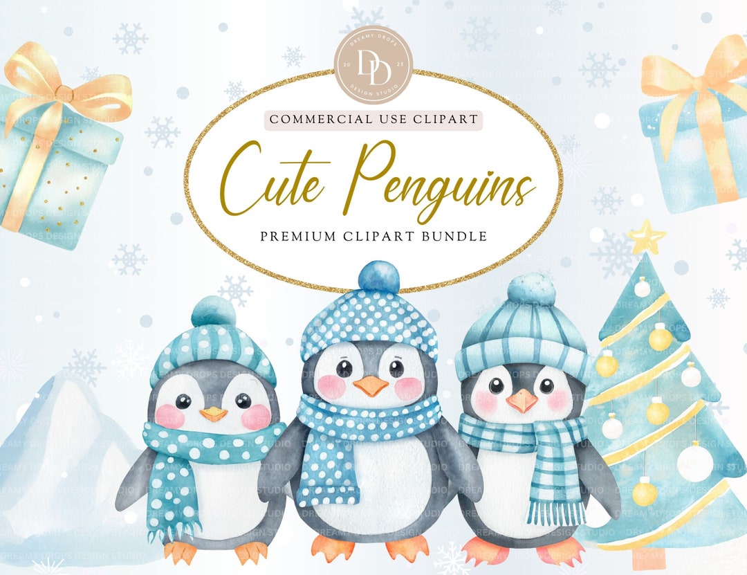 Christmas Penguin Clipart Pack, Winter Wonderland Clipart, Cute Penguin ...