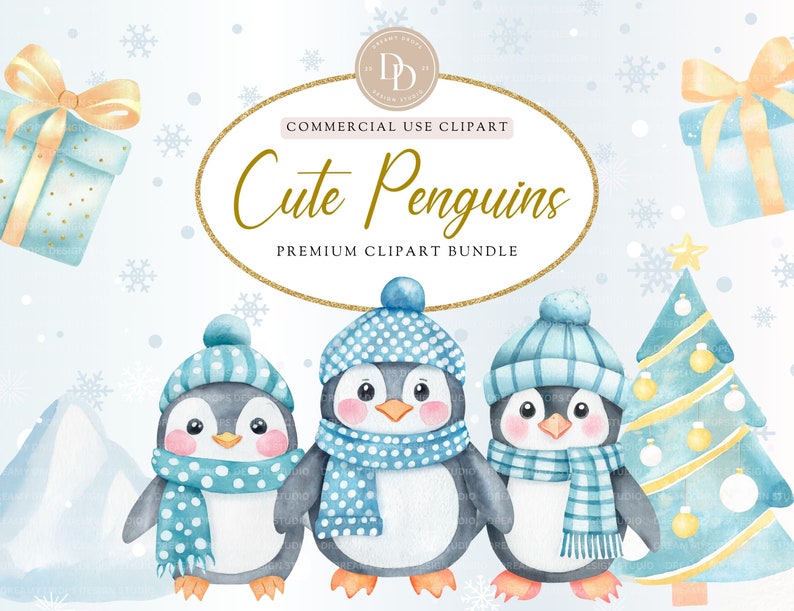Christmas Penguin Clipart Pack, Winter Wonderland Clipart, Cute Penguin ...