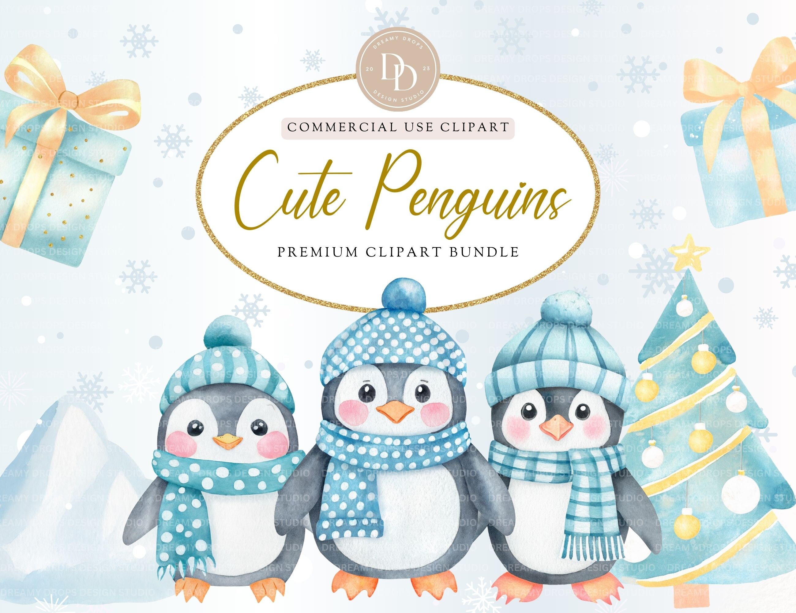 Christmas Penguin Clipart Pack, Winter Wonderland Clipart, Cute Penguin ...