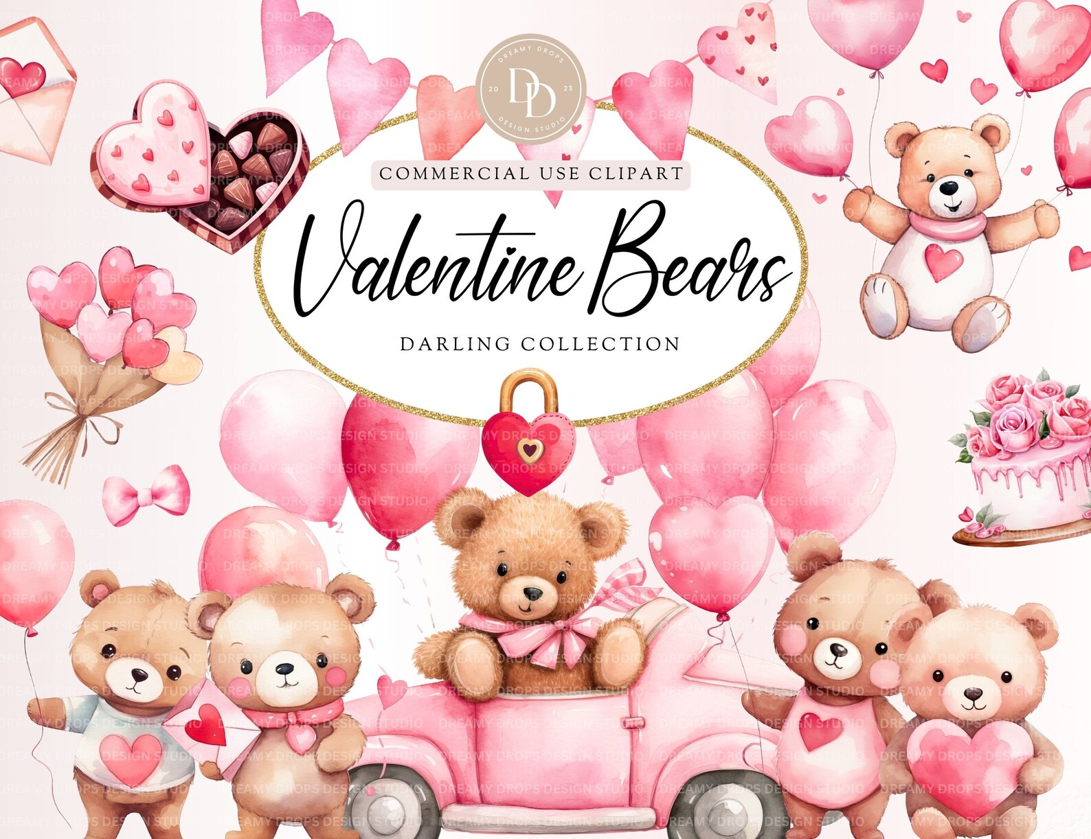 Valentine Bear Clipart Bundle, Teddy Bear Clipart, Sweet Valentines Day ...