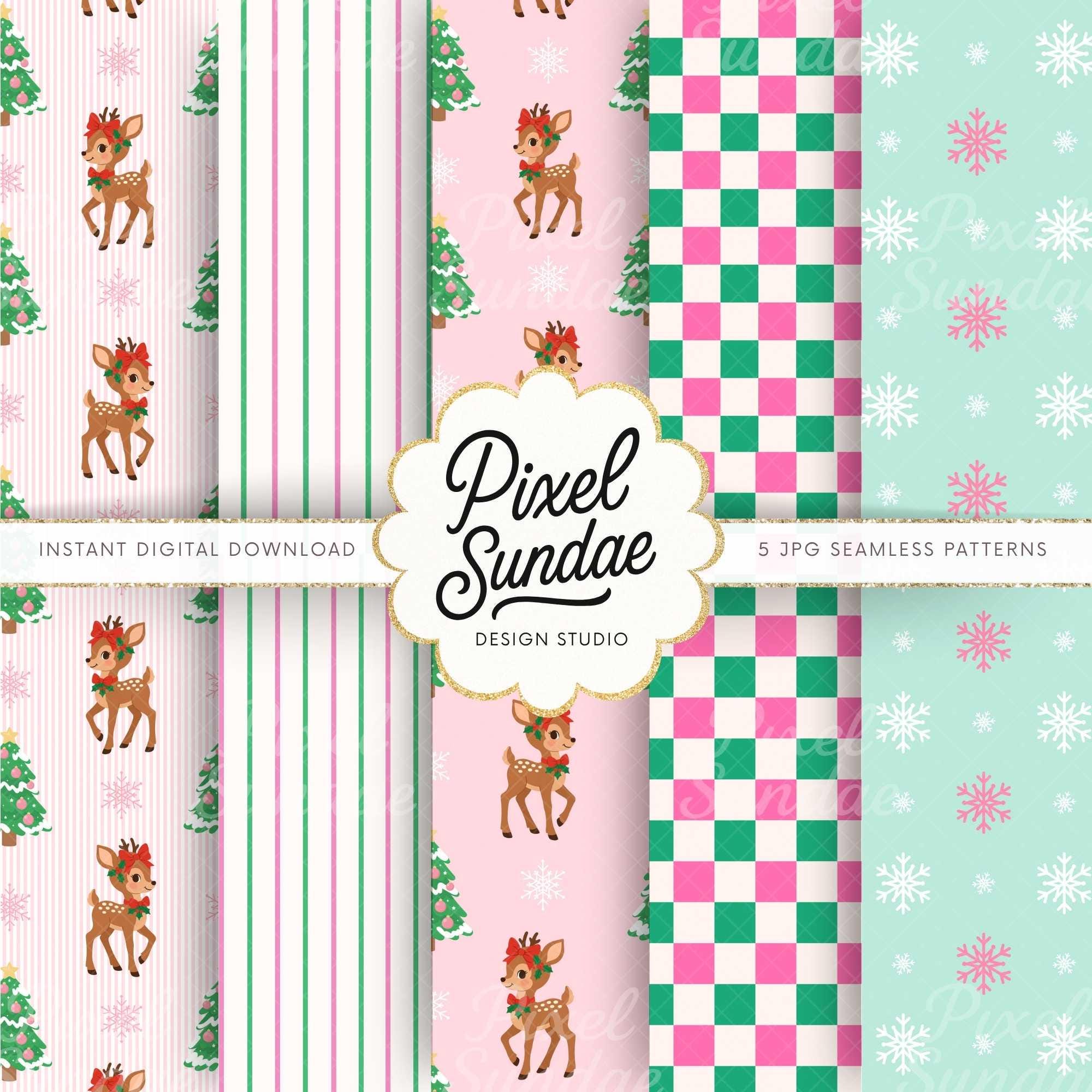 Reindeer Seamless Bundle: Whimsical Christmas Pattern, Pastel Christmas ...