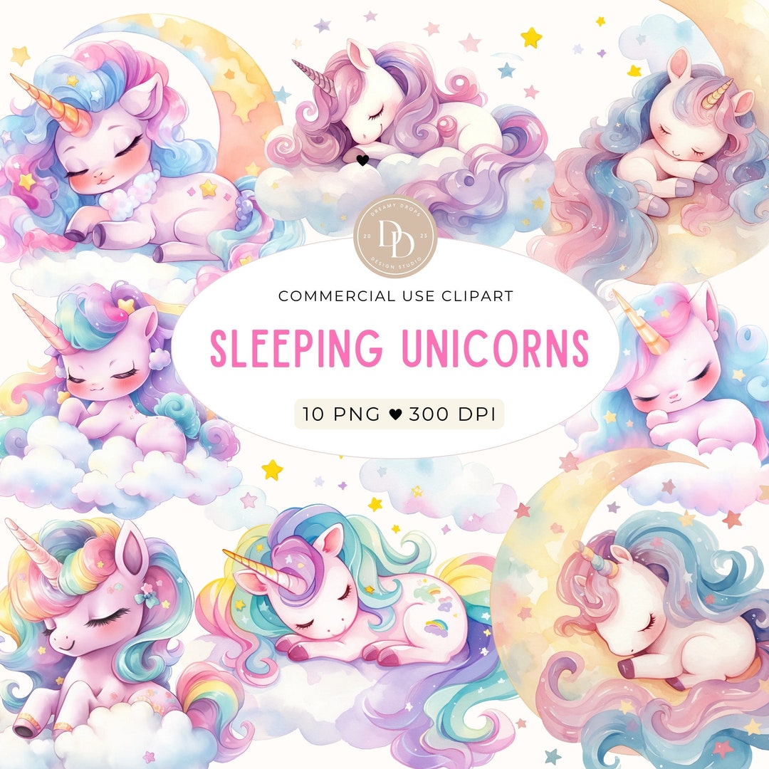 Sleeping Unicorn Clipart Pack, Pastel Unicorn, Watercolor Unicorn ...