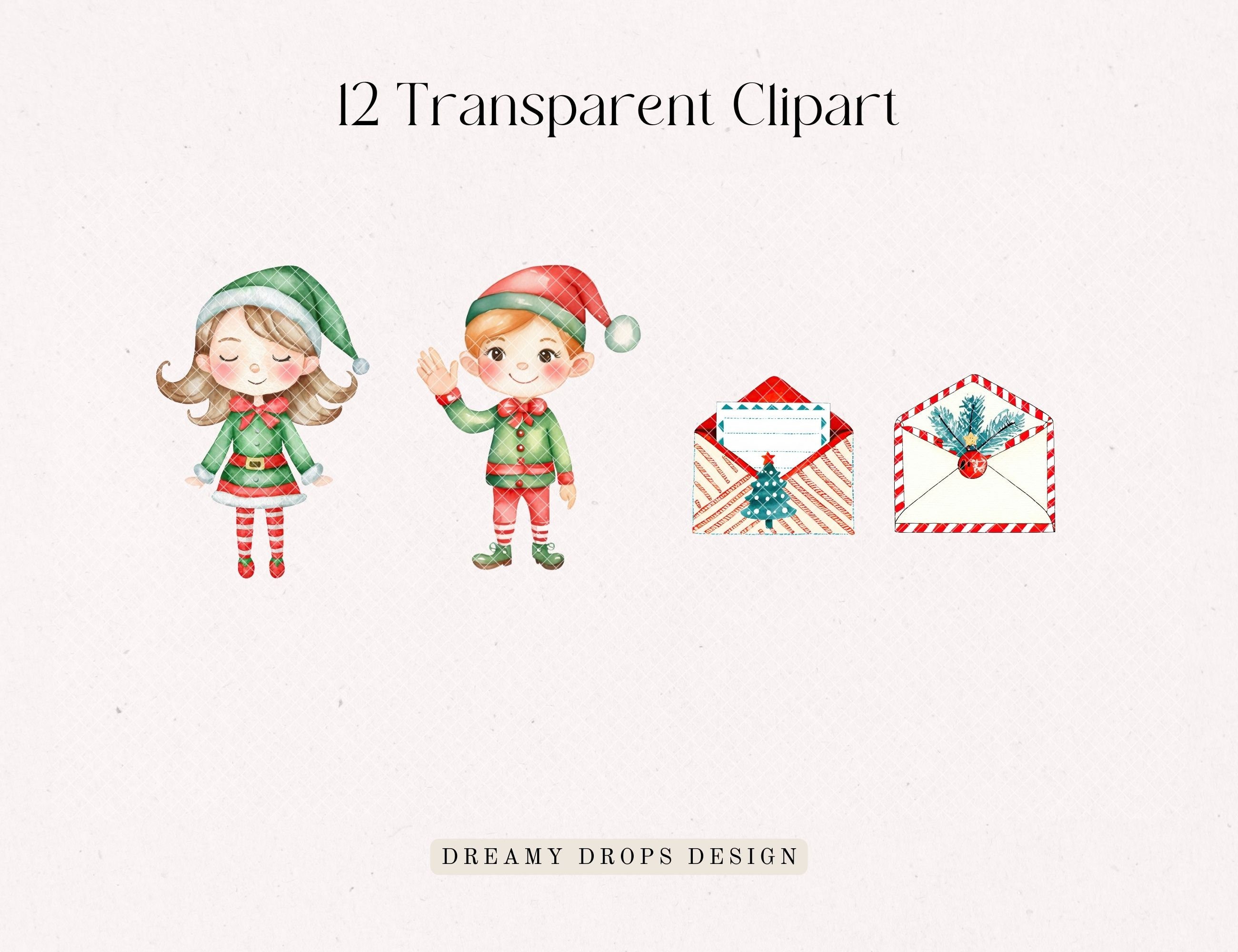Cute Elf Clipart Bundle, Christmas Elf Watercolor Clipart, Festive ...
