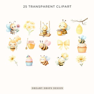 Cute Bee Watercolor Clipart, Baby Bee PNG, Watercolor Bees and Honey ...