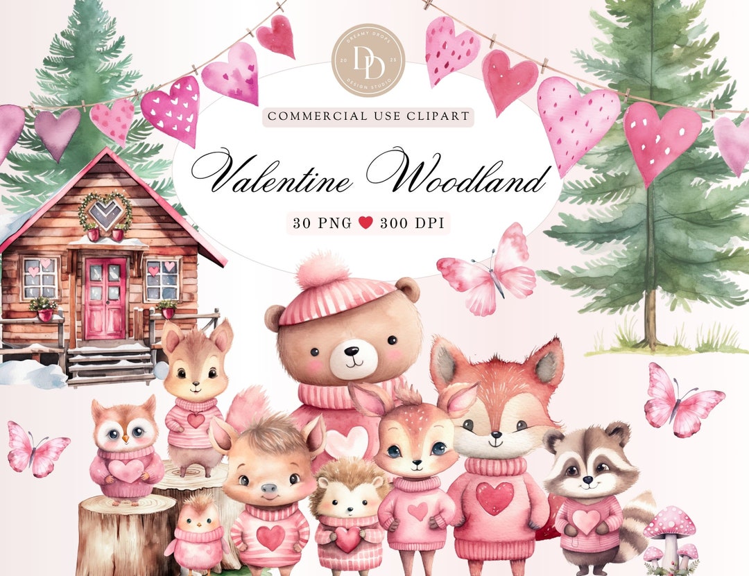 Valentine Woodland Clipart Bundle, Woodland Animal Clipart, Valentine ...