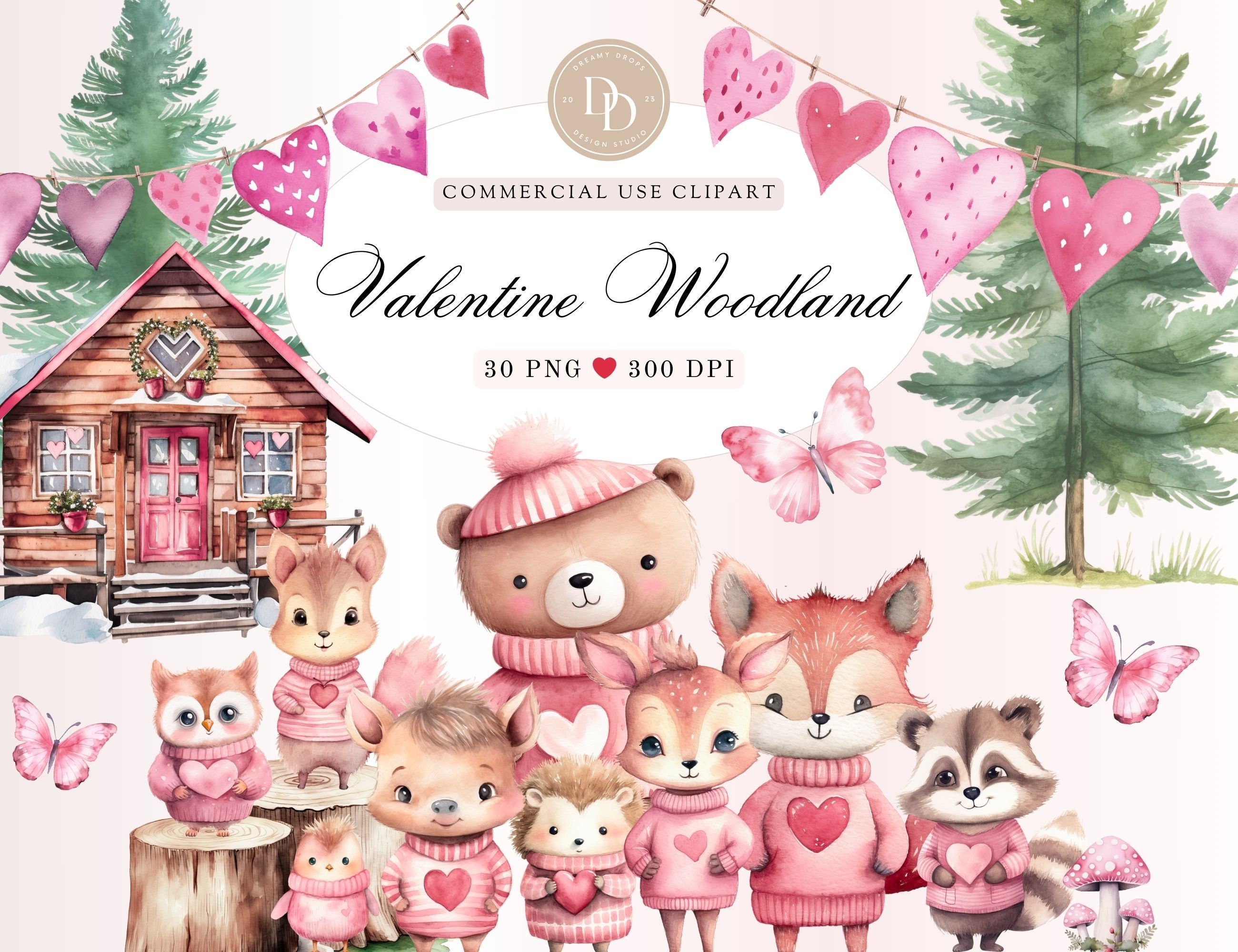 Valentine Woodland Clipart Bundle, Woodland Animal Clipart, Valentine ...