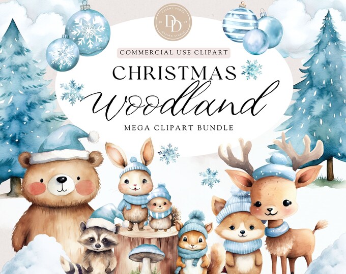 Watercolor Cute Christmas Animals Clipart, Forest Animal Christmas ...