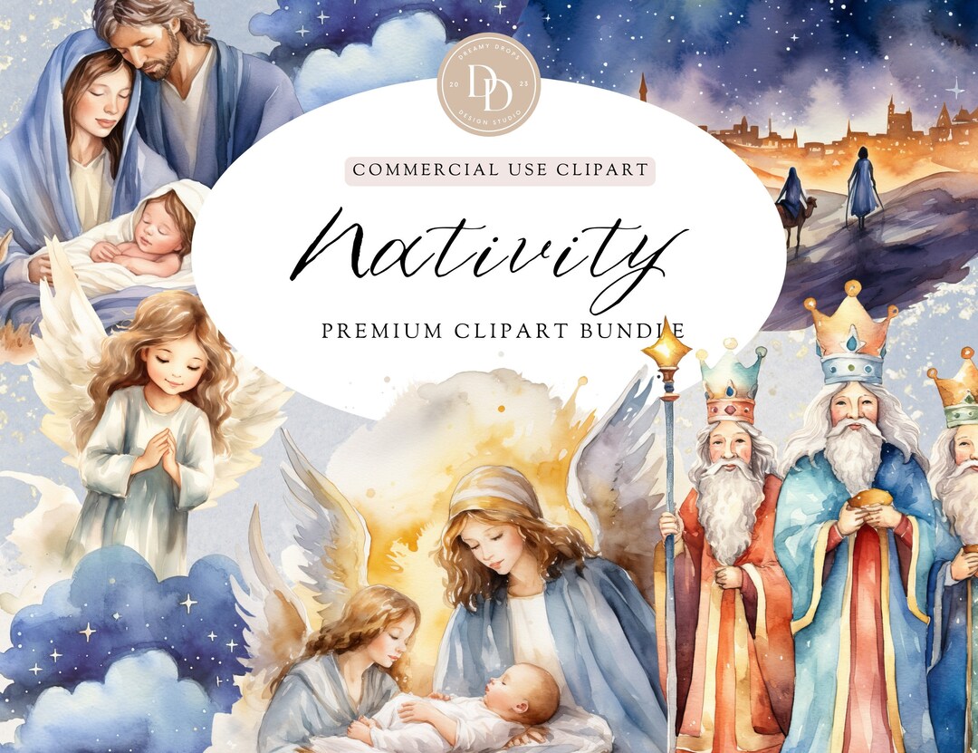 Nativity Scene Clipart Bundle, Christmas Nativity Clipart, Oh Holy ...