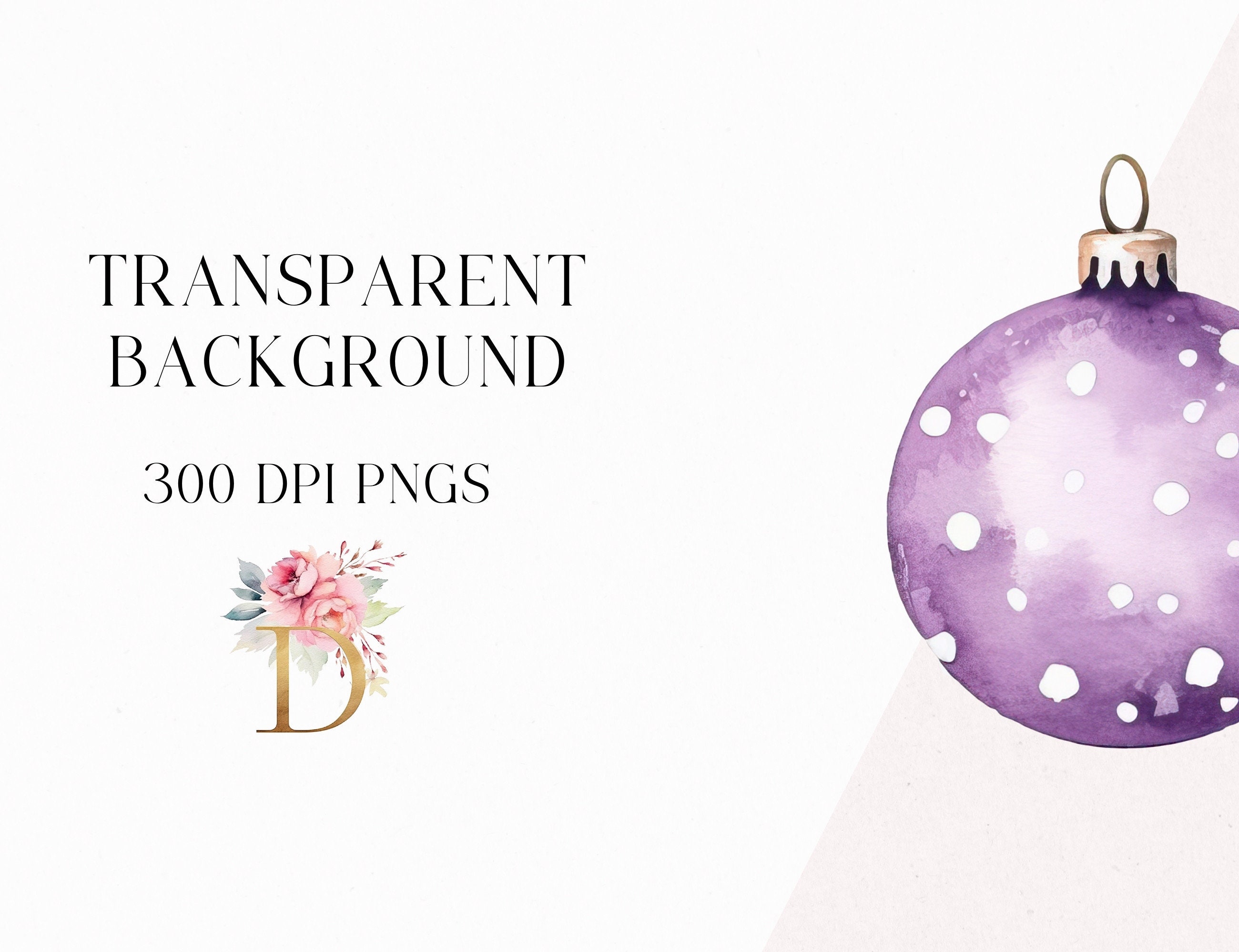 Christmas Ornament Clipart Pack, Watercolor Ornament Clipart, Bauble ...