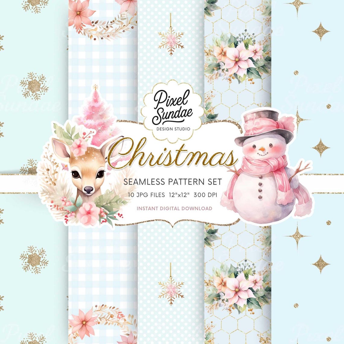 Noel Christmas Digital Paper Pack, Blue Christmas Background, Junk ...