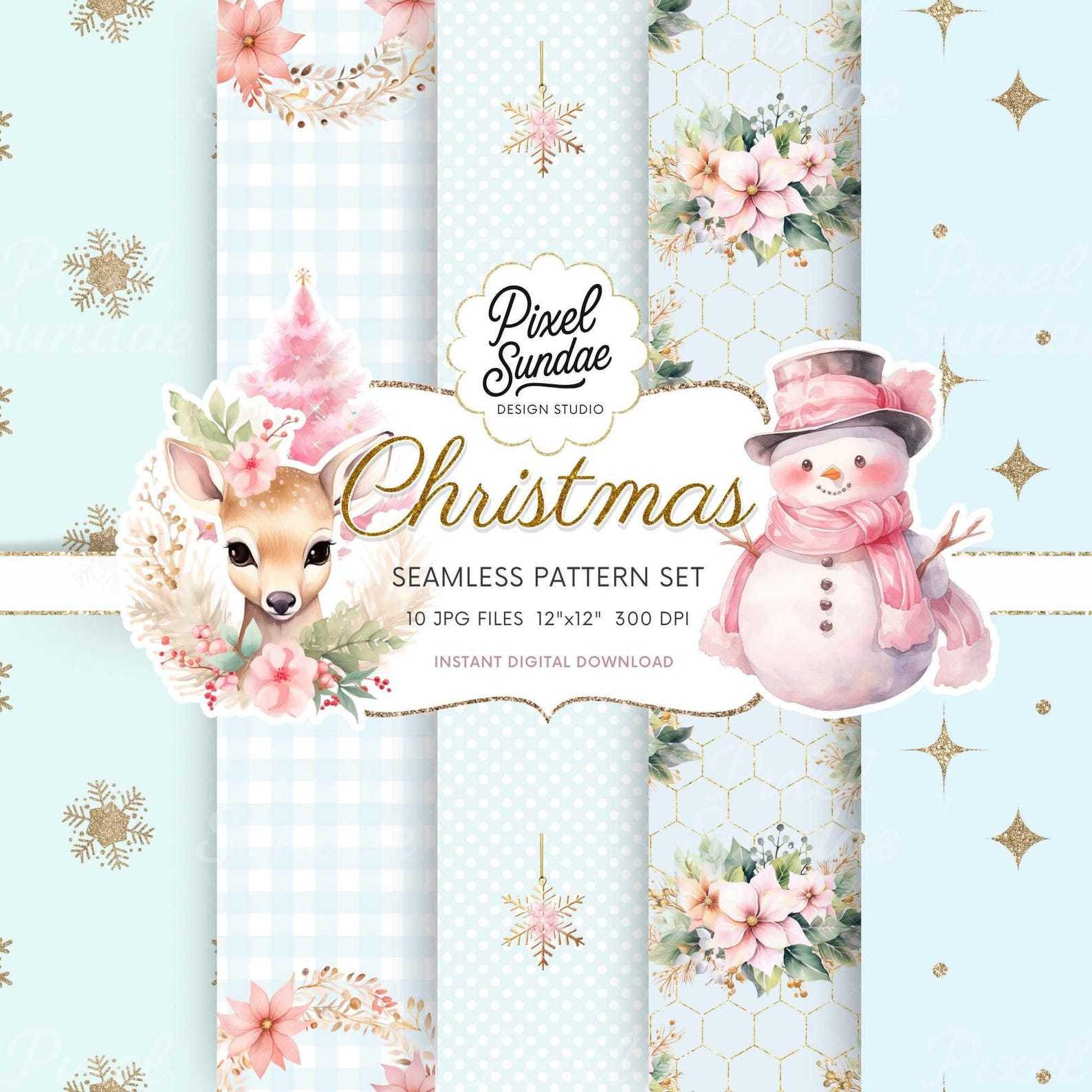 Noel Christmas Digital Paper Pack, Blue Christmas Background, Junk ...