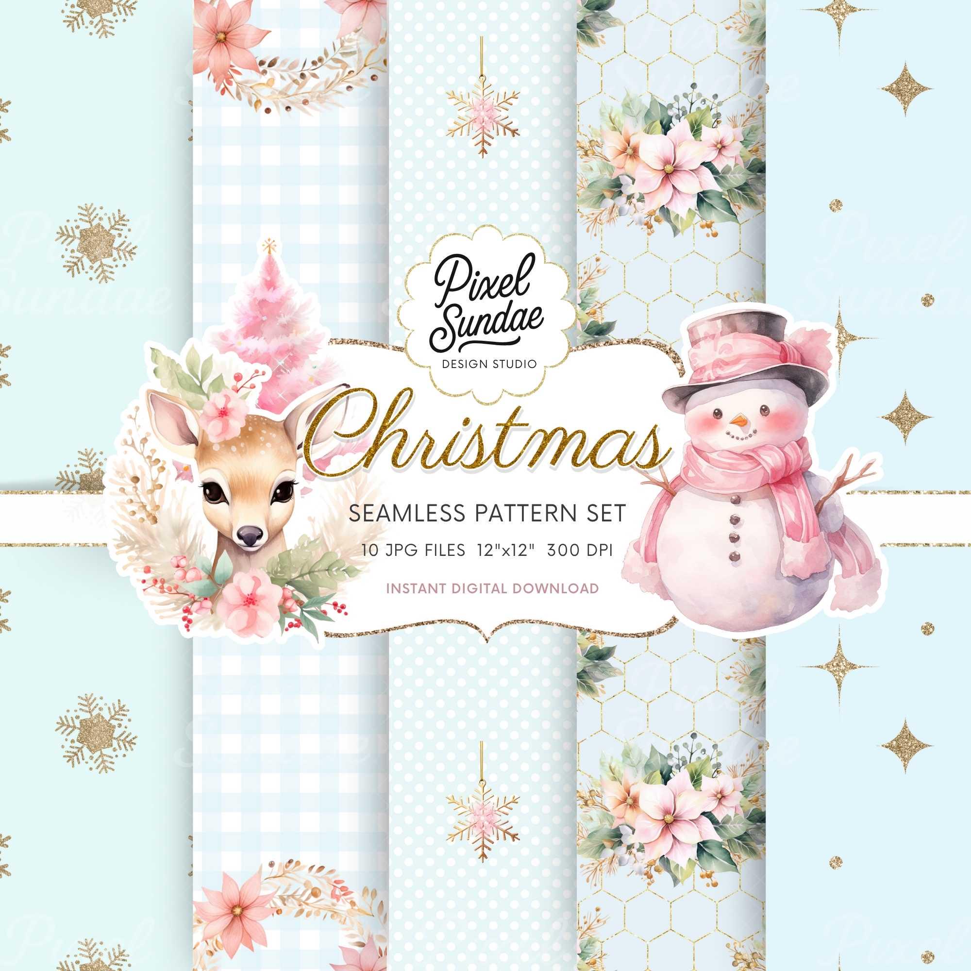 Noel Christmas Digital Paper Pack, Blue Christmas Background, Junk ...