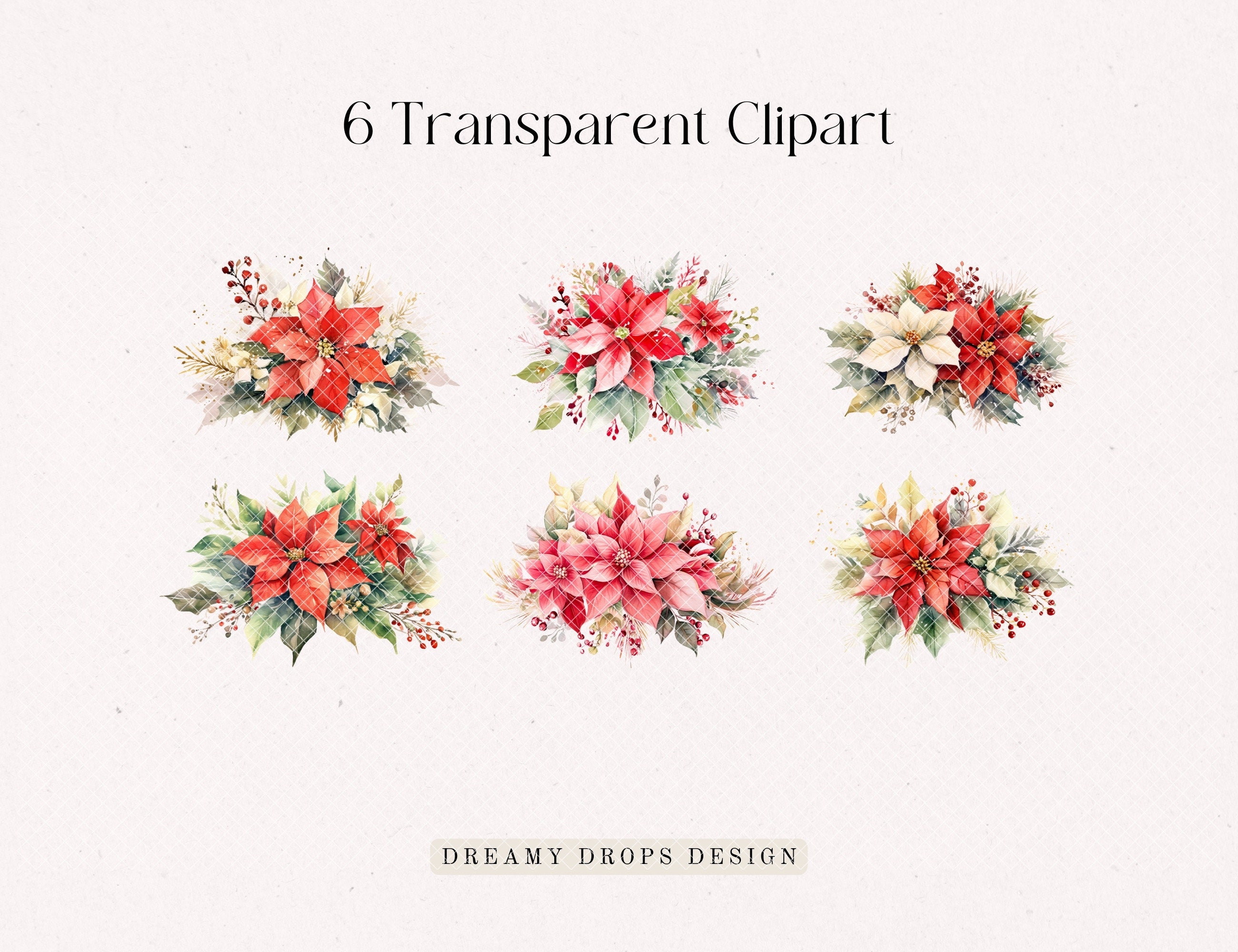 Christmas Floral Clipart Pack, Red Christmas Bouquets, Christmas ...