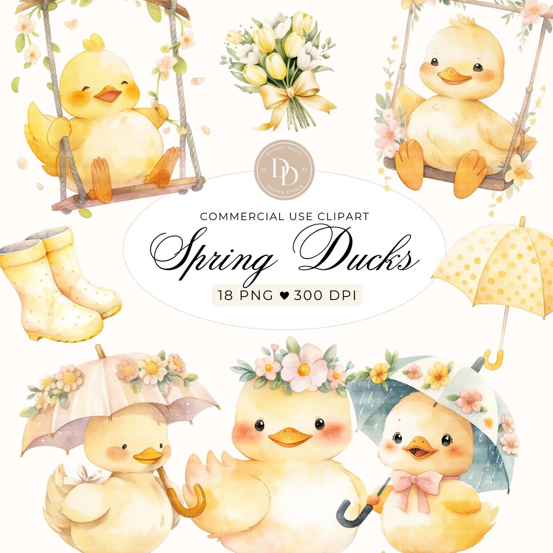 Easter Duck Clipart Pack, Cute Duck Clipart, Duck PNG, Spring Clipart ...