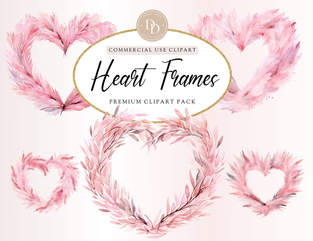 Heart Wreath Clipart Pack, Heart Frame Clipart, Valentine's Day Clipart ...