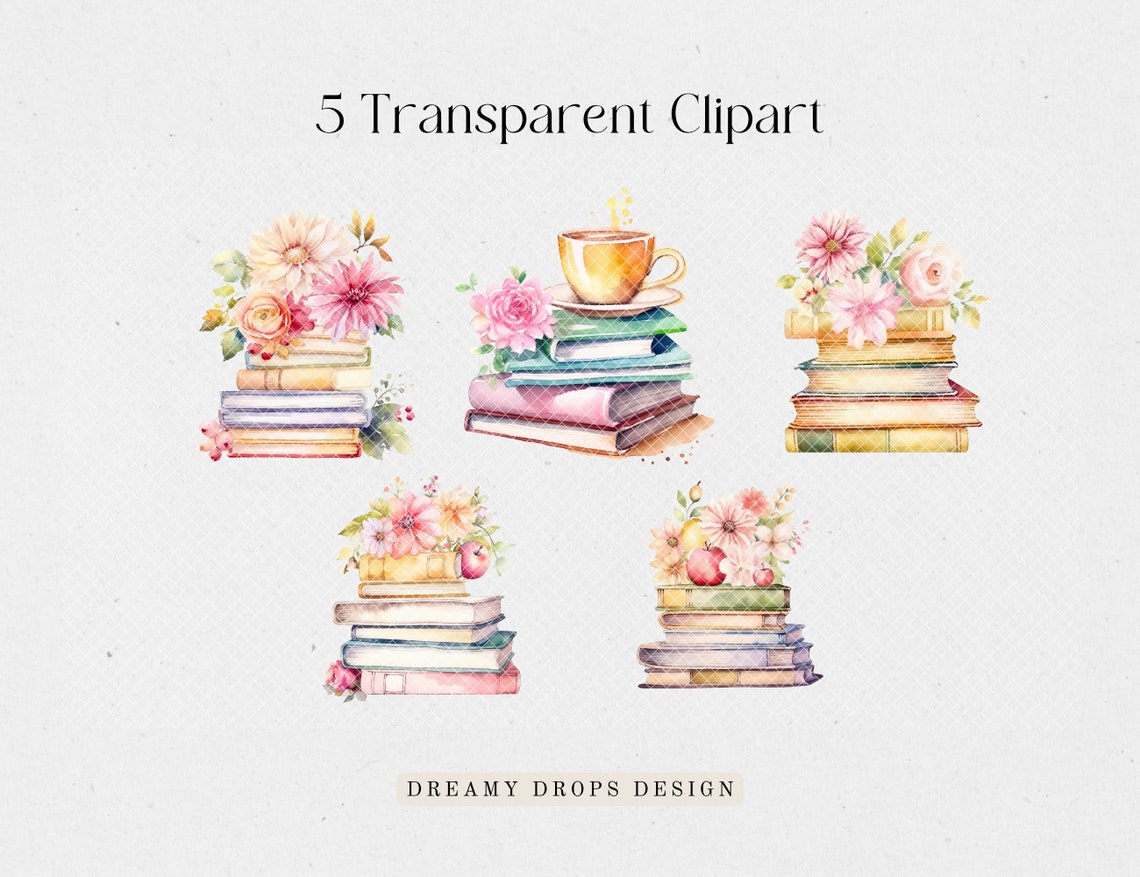 Floral Book Clipart, Watercolor Clipart for Back to School, Teacher ...