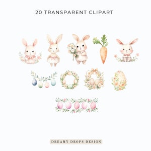 Cute Easter Bunny Clipart Pack, Pastel Watercolor Spring Bunnies, Boho ...
