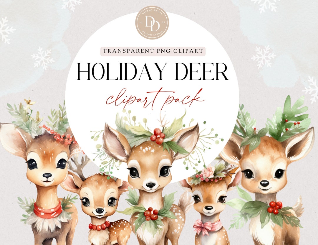 Christmas Deer Clipart, Watercolor Christmas, Woodland Animal Clipart ...