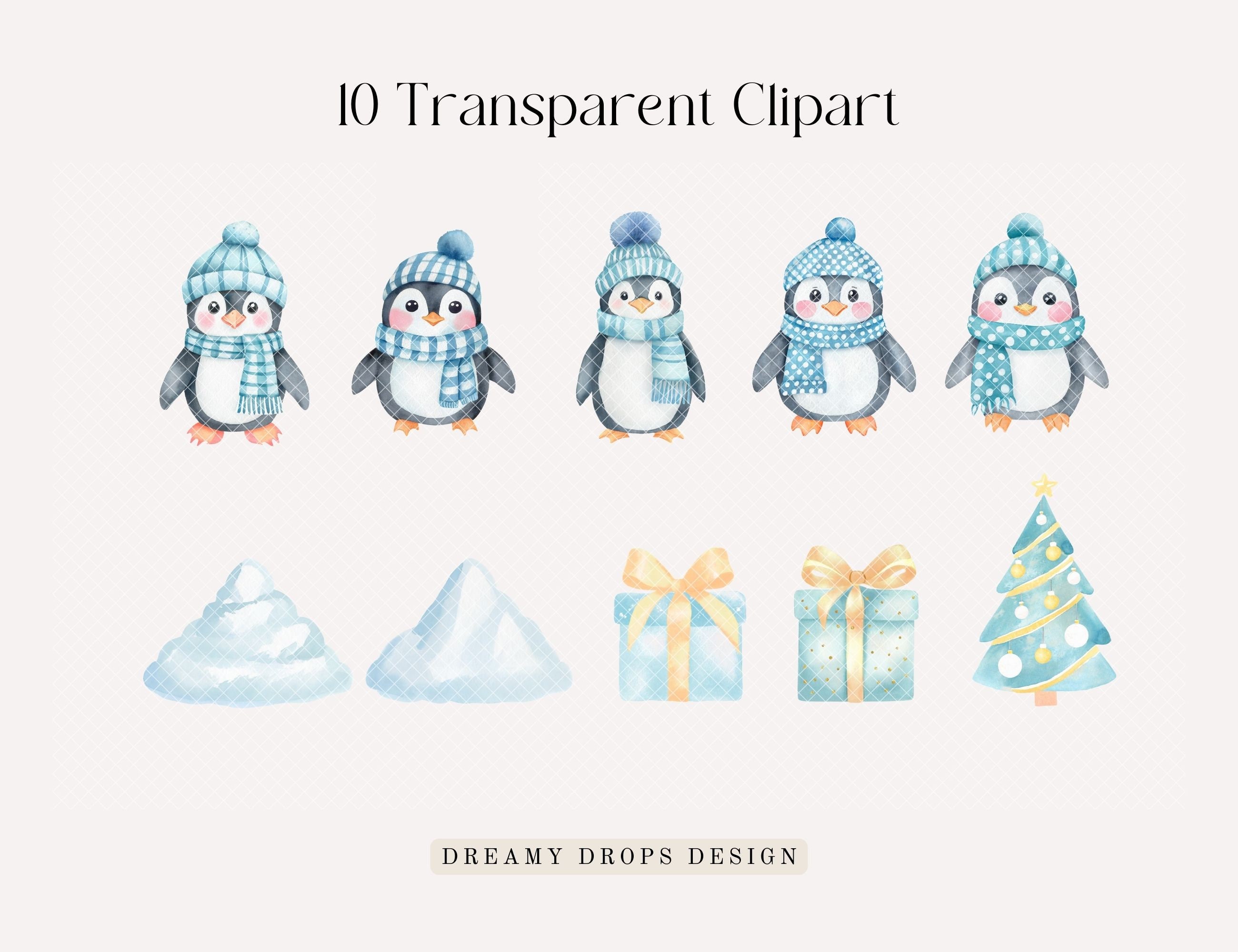 Christmas Penguin Clipart Pack, Winter Wonderland Clipart, Cute Penguin ...