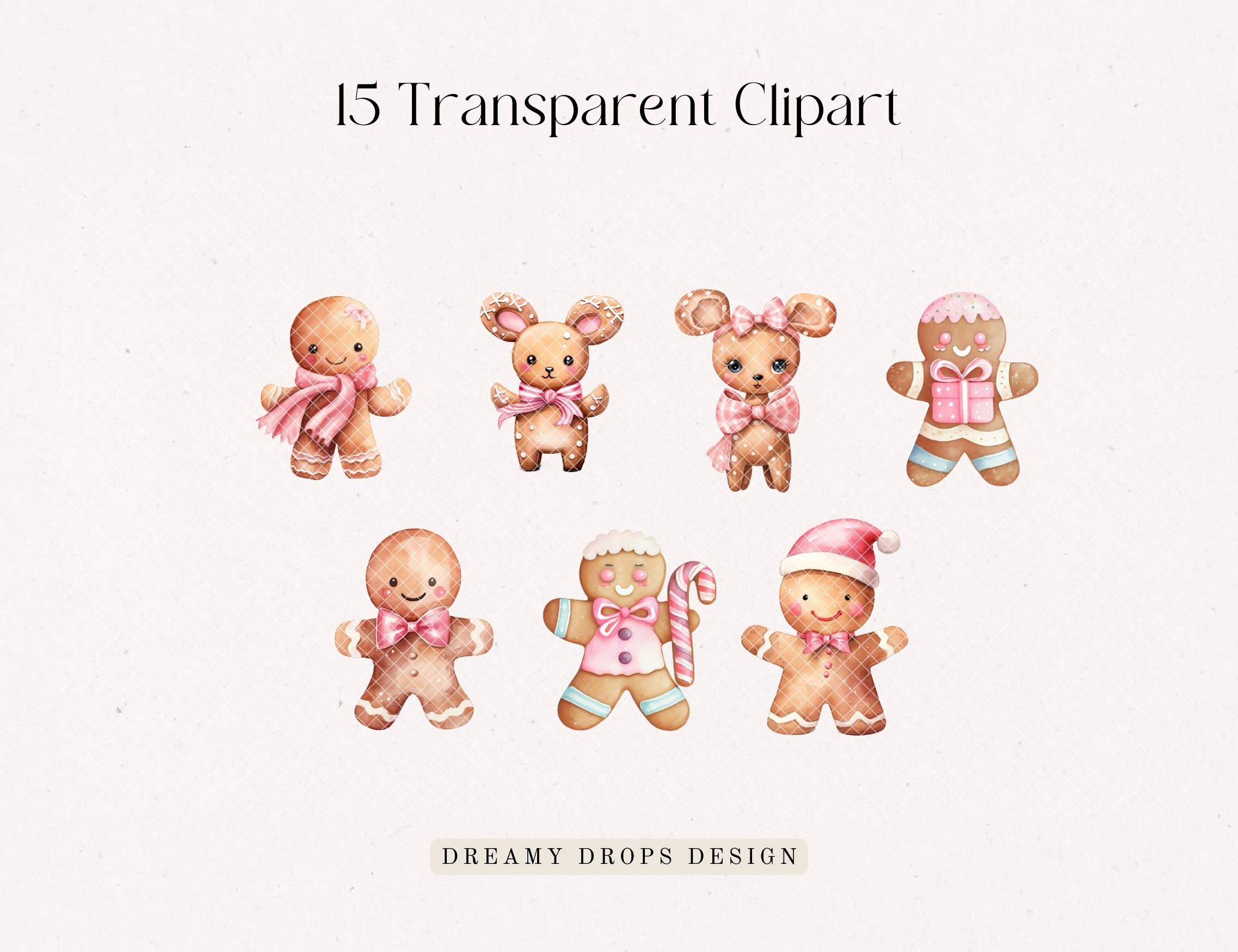 Pastel Gingerbread Clipart Pack, Pink Gingerbread Clipart, Pink ...