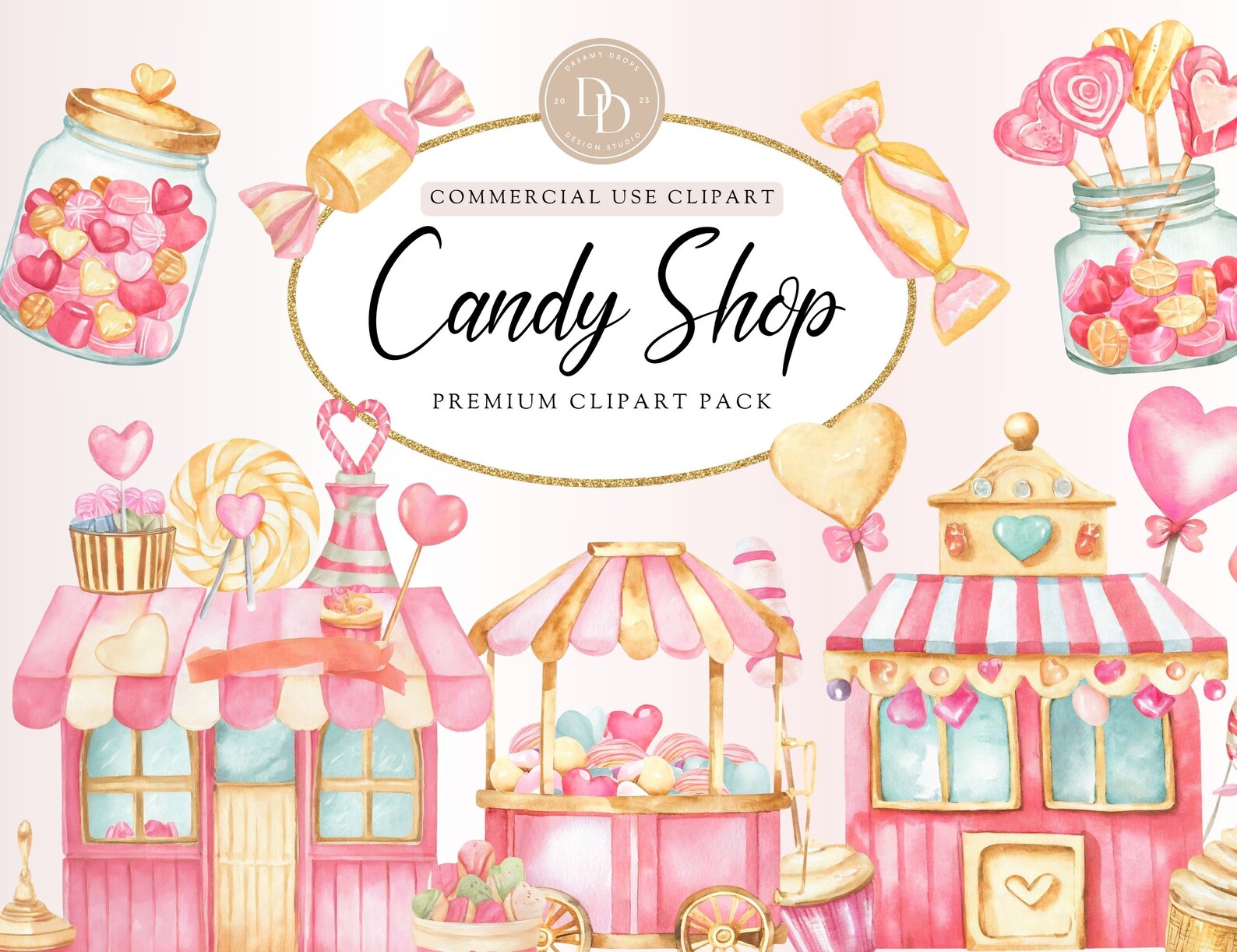 Valentine Candy Shop Clipart Pack, Sweet Clipart, Candy Shop PNG ...