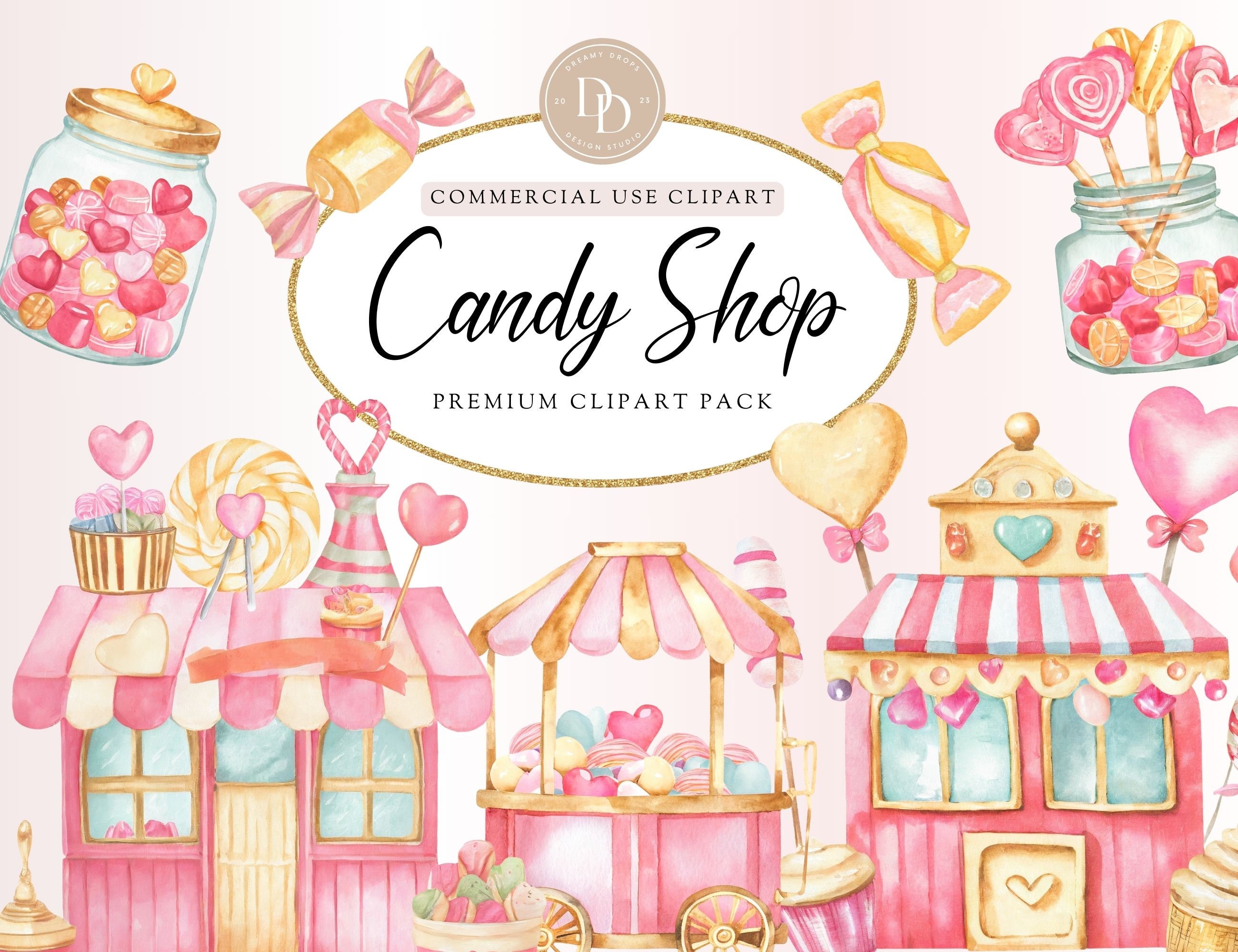 Valentine Candy Shop Clipart Pack, Sweet Clipart, Candy Shop PNG ...