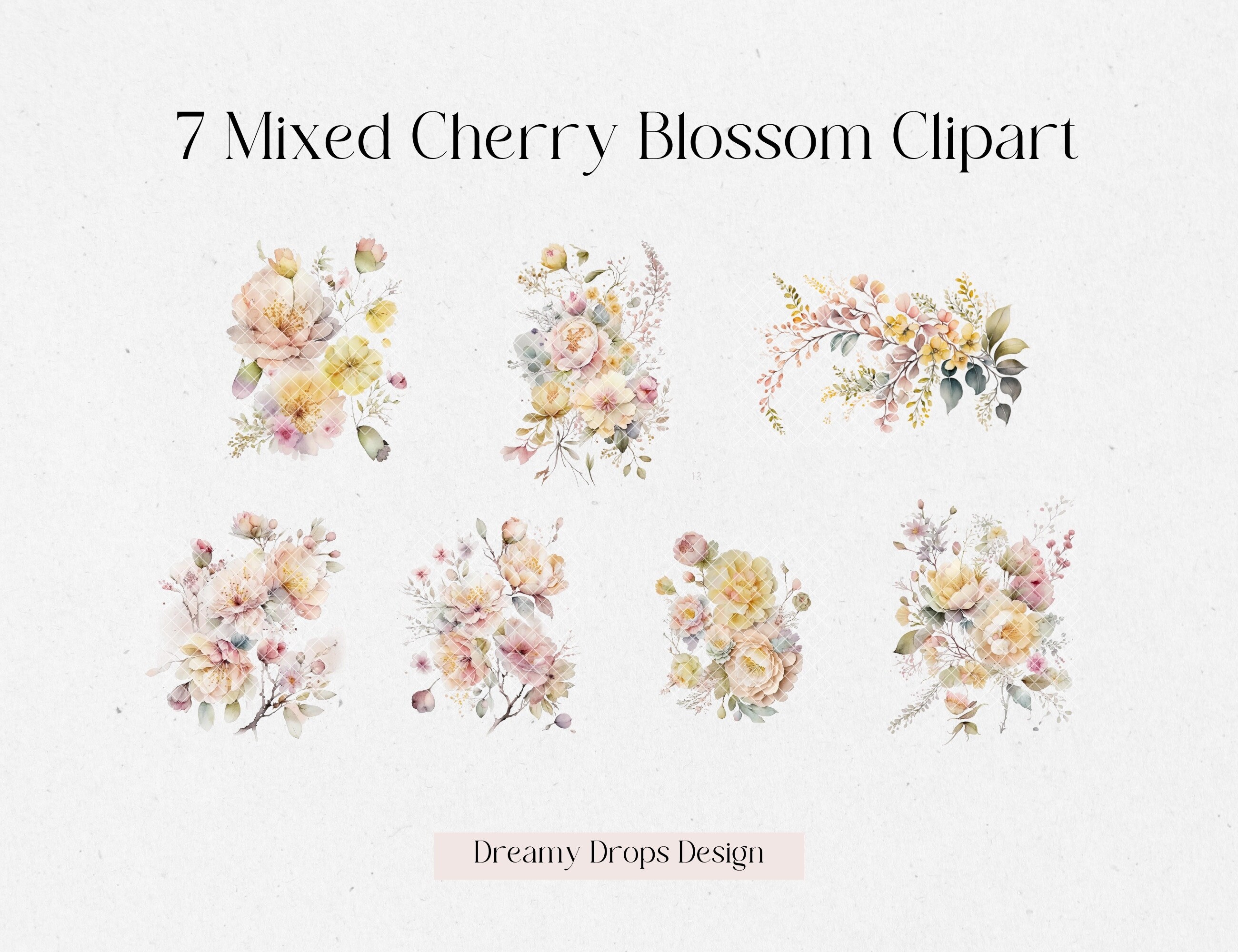 Cherry Blossom Clipart Pack, Pink Watercolor Floral Clipart, Light Pink ...