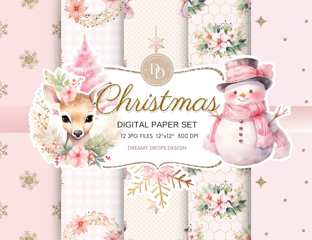 Pink Christmas Digital Paper, Pink Christmas Background, Junk Journal ...