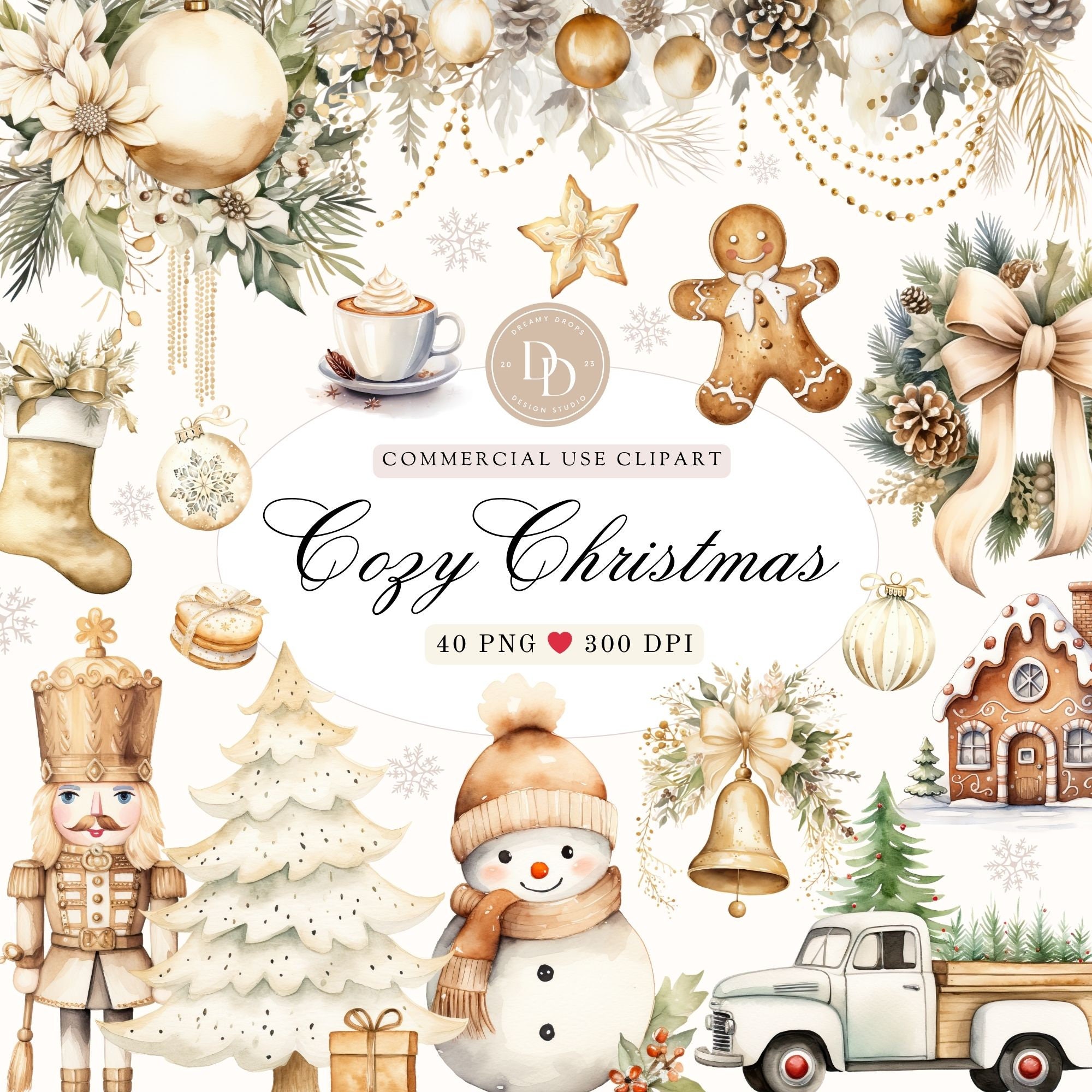 Cozy Christmas Clipart, Winter Wonderland Clipart, Neutral Christmas ...