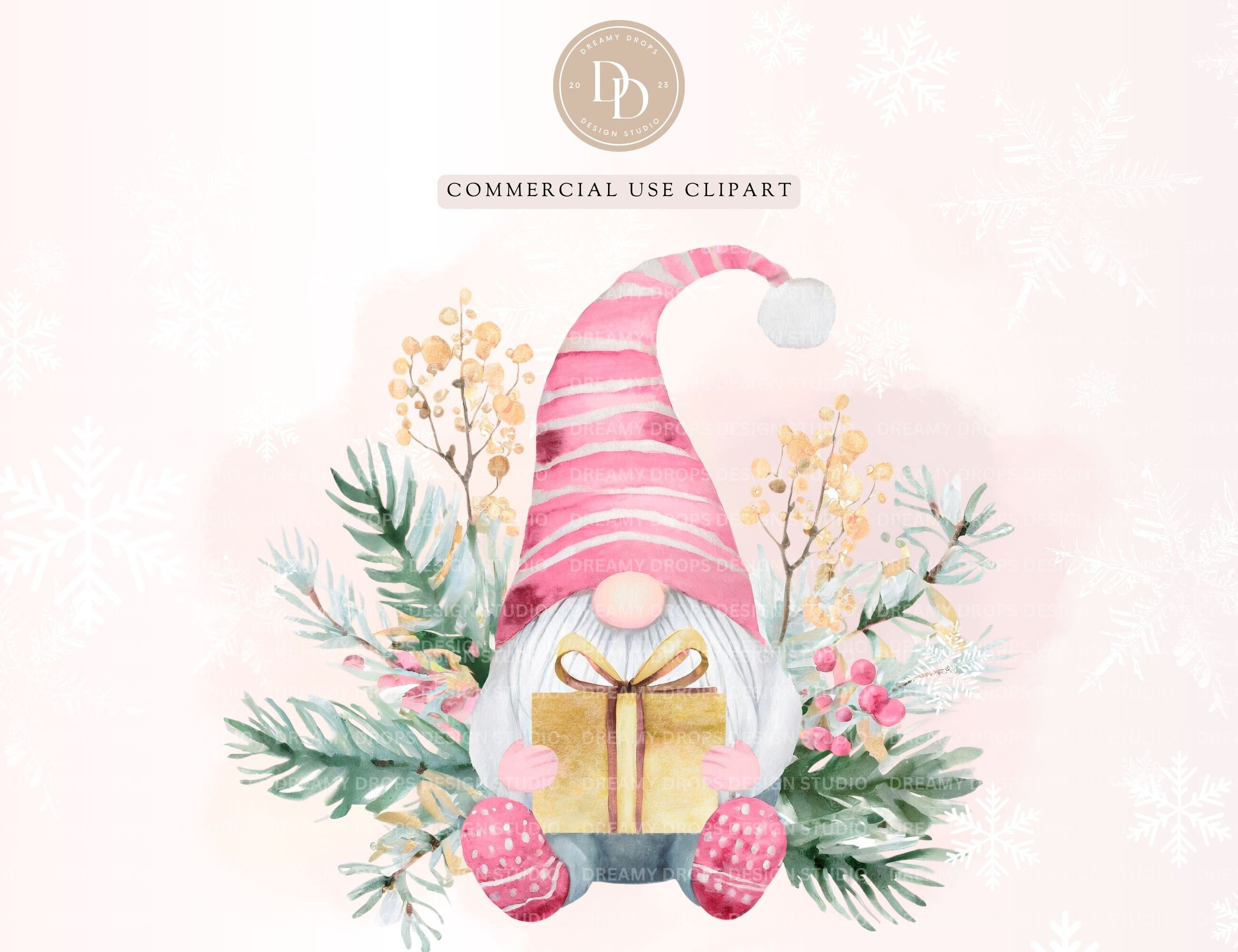 Pastel Christmas Gnome Clipart, Pink Gnome Clipart, Christmas Gnome ...
