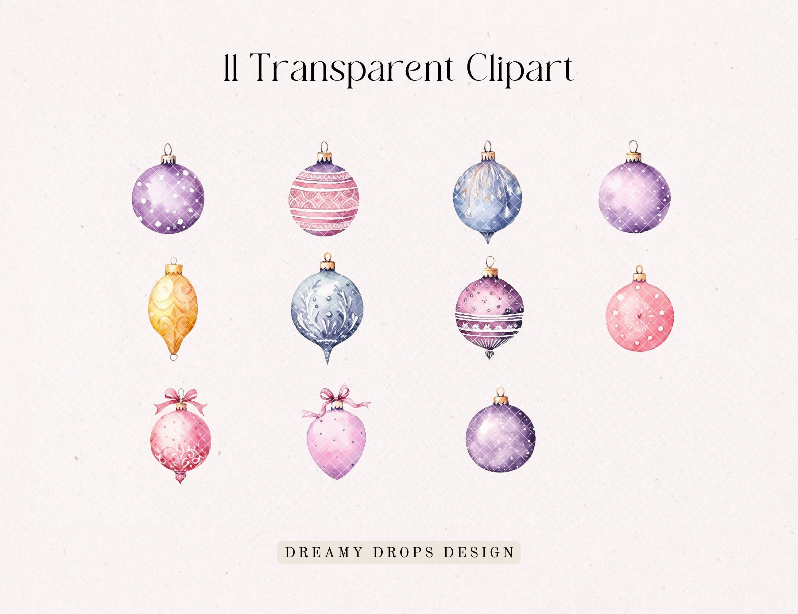 Christmas Ornament Clipart Pack, Watercolor Ornament Clipart, Bauble ...