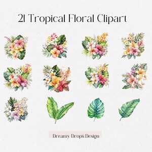 Tropical Flower Clipart Bundle, Watercolor Floral Clipart, Transparent ...