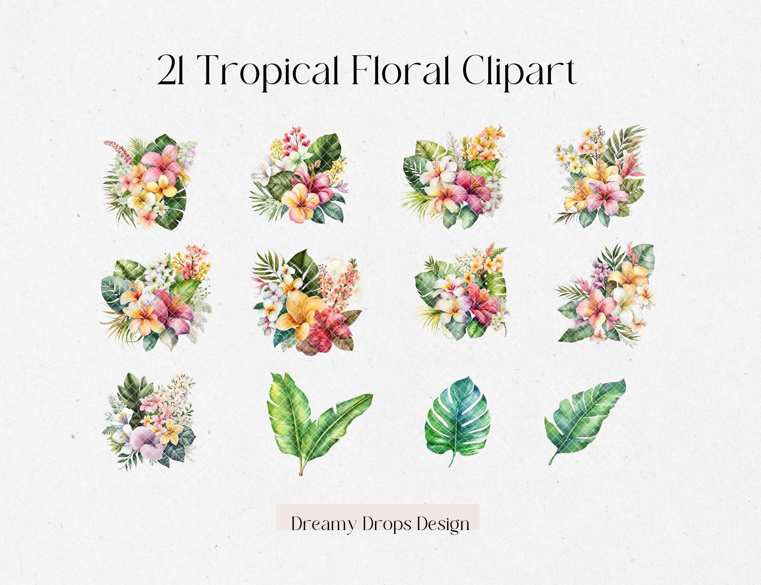 Tropical Flower Clipart Bundle Watercolor Floral Clipart - Etsy