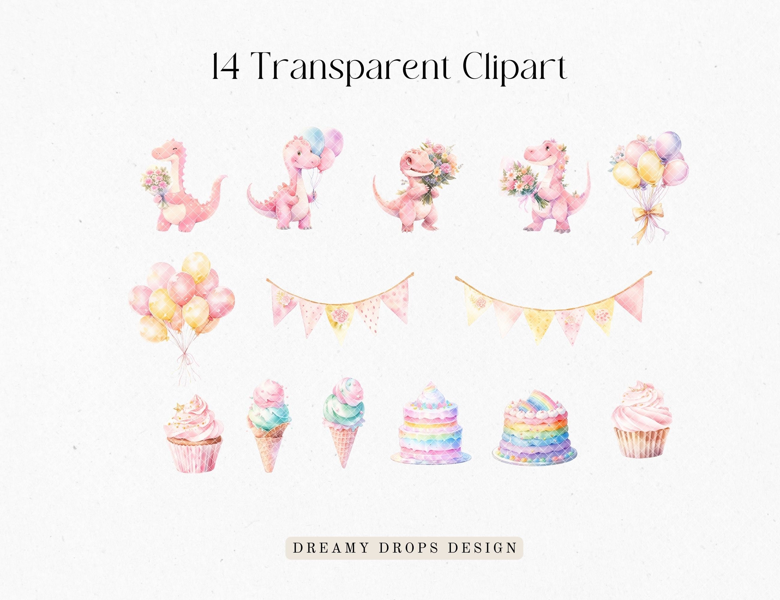 Girly Dinosaur Clipart Bundle, Dinosaur Party Clip Art, Pink Dino PNG ...