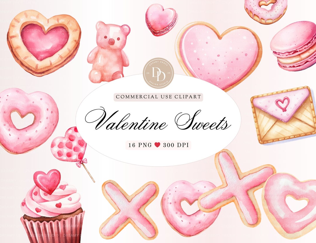 Valentine Sweets Clipart, Valentines Day Clipart, Pink Sweets Clipart ...