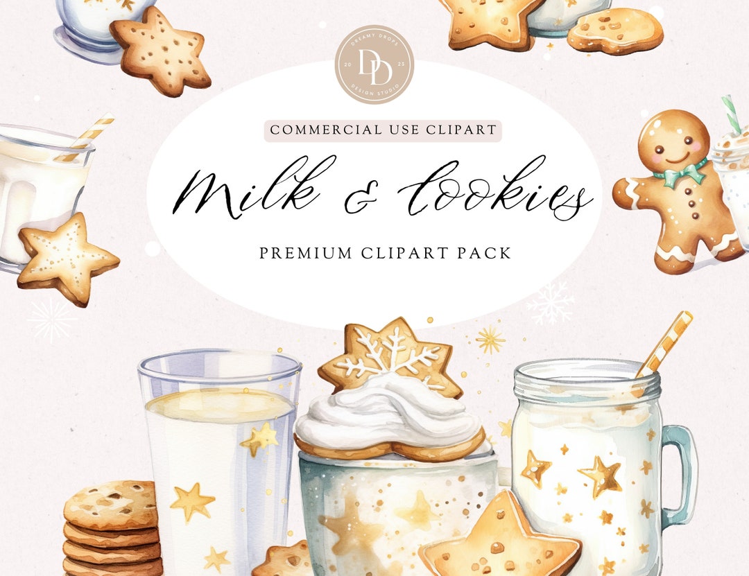Christmas Milk & Cookies Clipart Pack, Milk and Cookies PNG ...