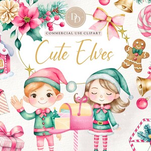 Cute Elf Clipart Bundle, Christmas Elf Watercolor Clipart, Pastel Elves ...